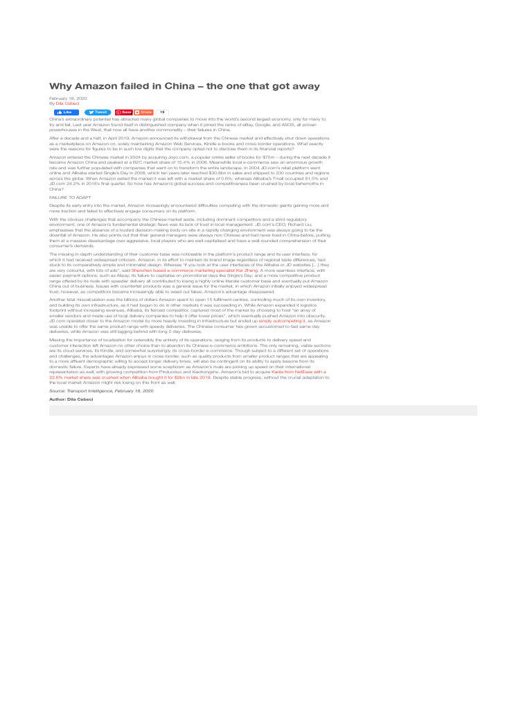 Case Why Amazon Failed in China | PDF | E Commerce | Alibaba Group