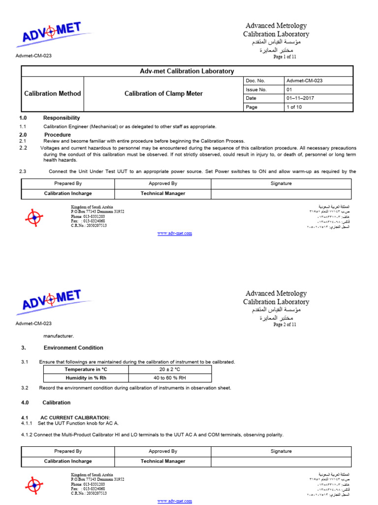 Advmet-CM-023 - Digital Clamp Meter | PDF | Calibration | Metrology
