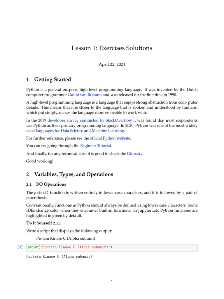 L1 Exercises Solutions | PDF | Python (Programming Language) | Boolean Data Type