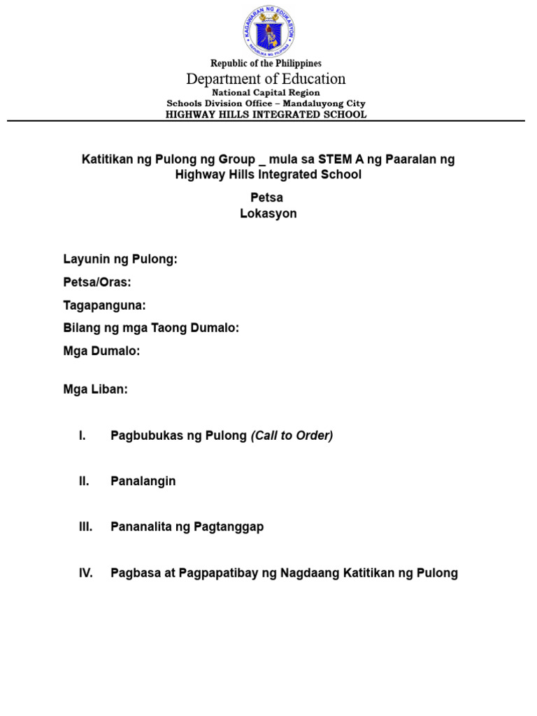 Katitikan NG Pulong - Template | PDF