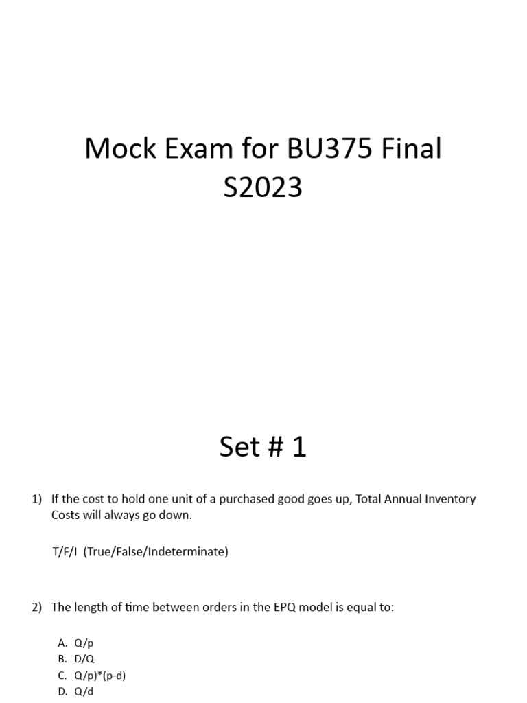 BU375 Mock Exam Overview | PDF | Inventory | Cost Of Goods Sold