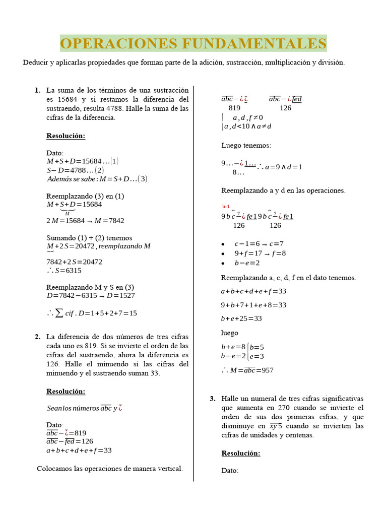 Operaciones Fundamentales | PDF | División (Matemáticas) | Sustracción