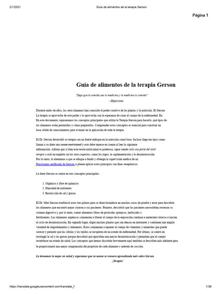 Guia de Alimentos de La Terapia Gerson | PDF | Cocinando | Alimentos