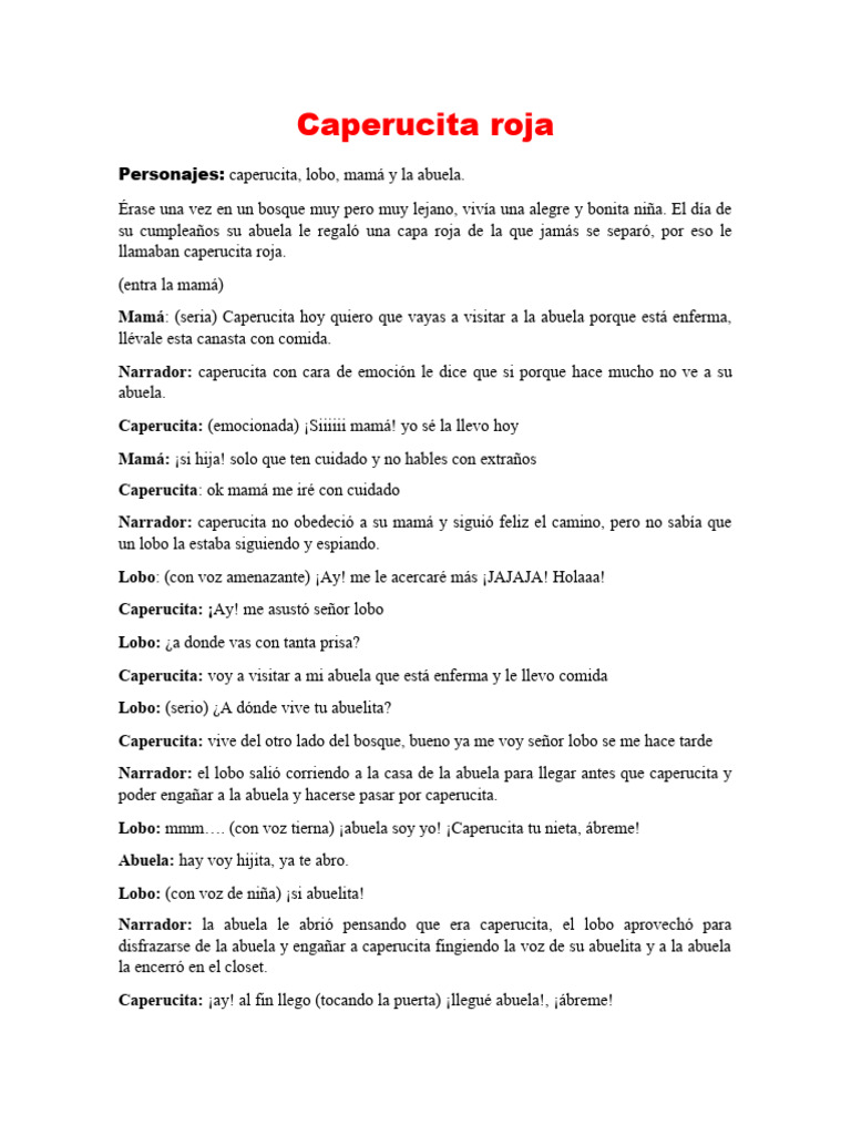 Caperucita Roja Guion Teatral - 084756 | PDF | Caperucita Roja