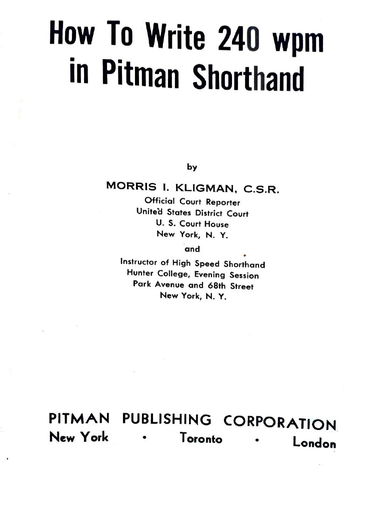 HowToWrite240wpm PitmanShorthand Compressed | PDF | Shorthand | Writing