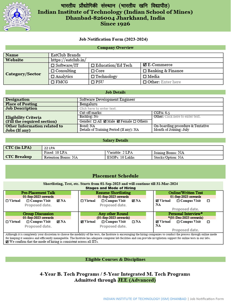 EatClub - IsM Job Notification Form (2023-2024) v.1 | PDF | Engineering ...