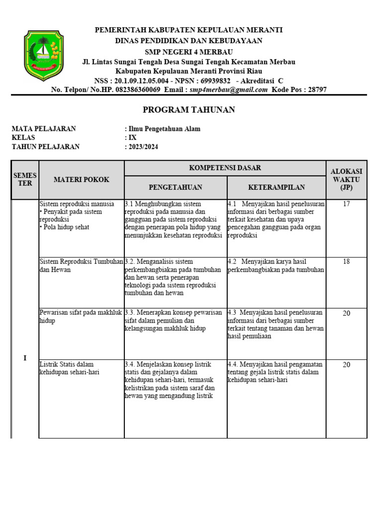 Prota Kelas Ix 2023-2024 | PDF