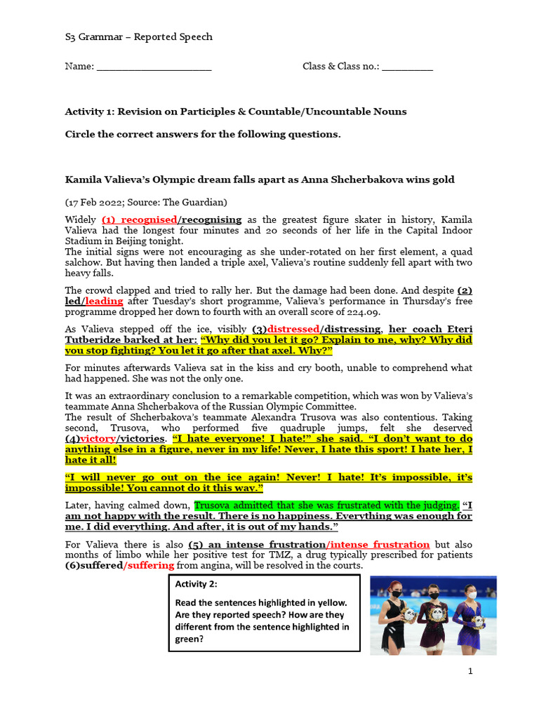 S3 Grammar: Reported Speech Activities | PDF | Language Arts & Discipline