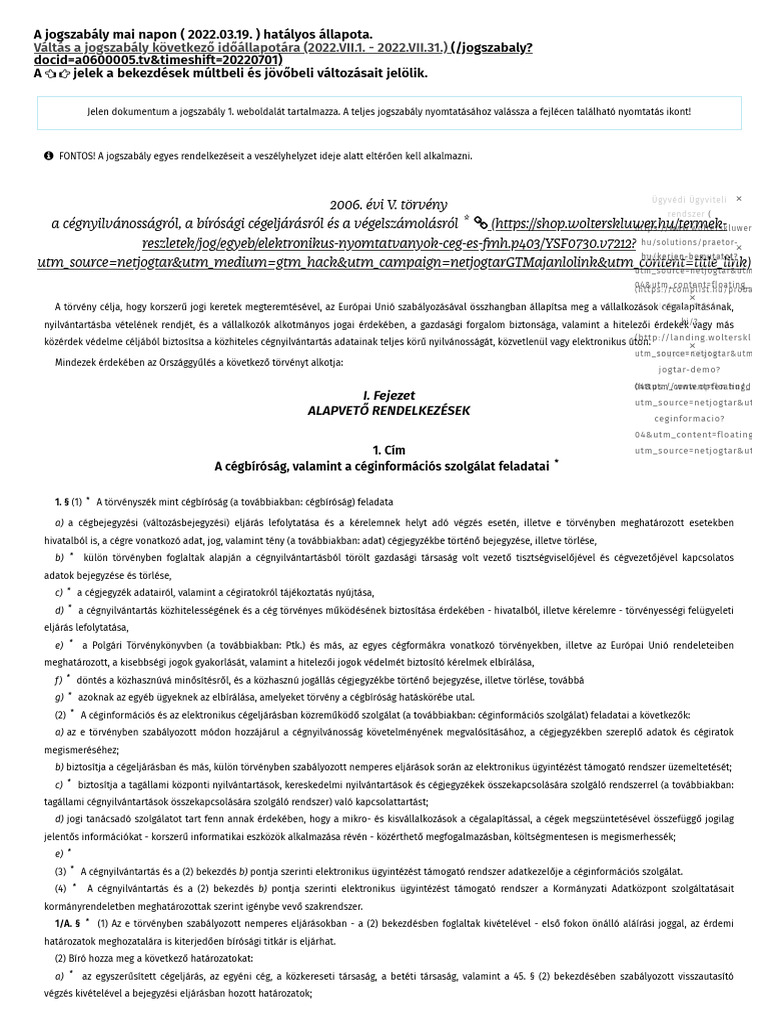 6-Ctv. (Új) - 2006. Évi V. Törvény A Cégnyilvánosságról, A Bírósági ...