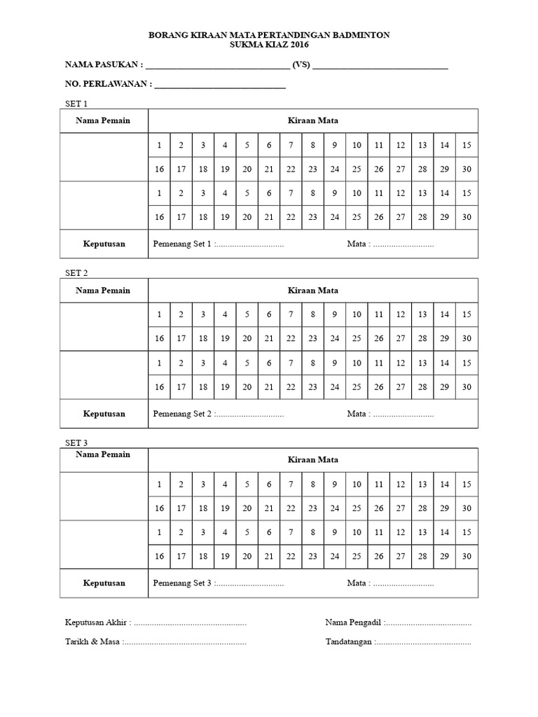 Borang Badminton Pdf