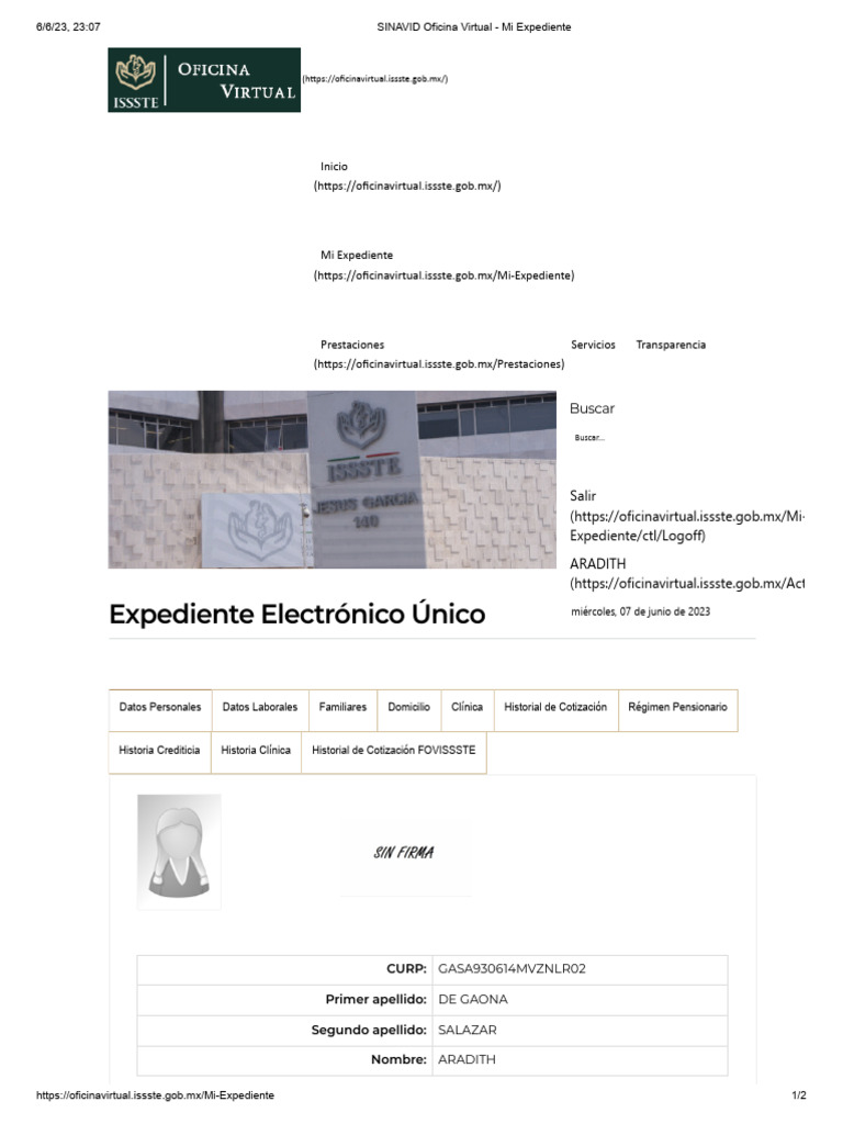 SINAVID Oficina Virtual - Mi Expediente | PDF | Programas sociales | Servicios públicos