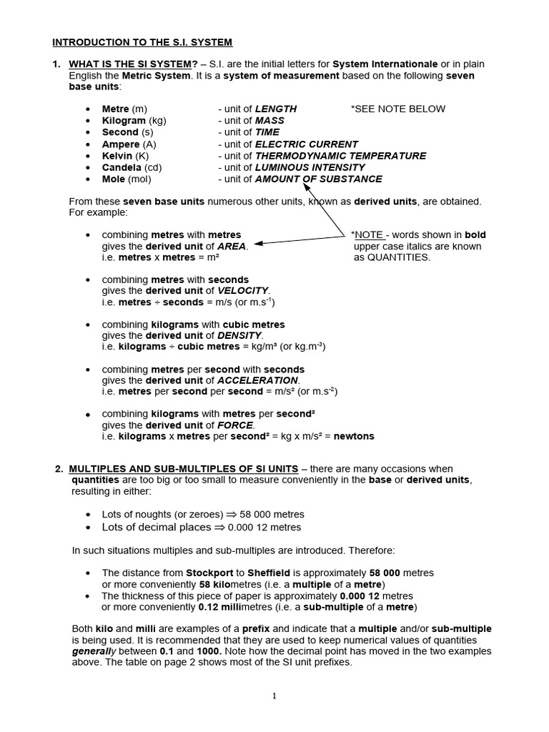 01 - Intro To SI Notes | PDF | International System Of Units | Kilogram