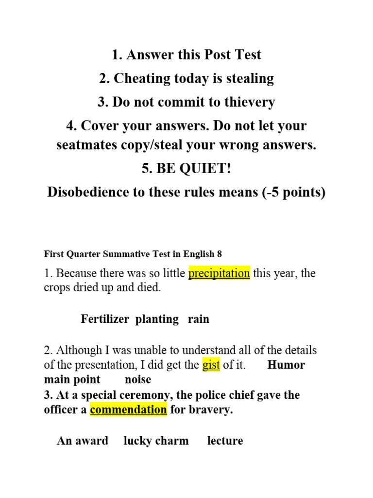 First Quarter Summative Test in English 8 | PDF | Human Communication