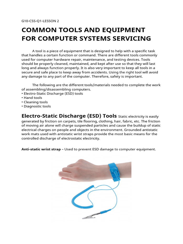 G9 CSS Q1 Lesson 2 Common Tools and Equipment For Computer Systems ...