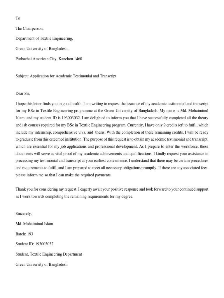 Academic Testimonial and Transcript Request | PDF
