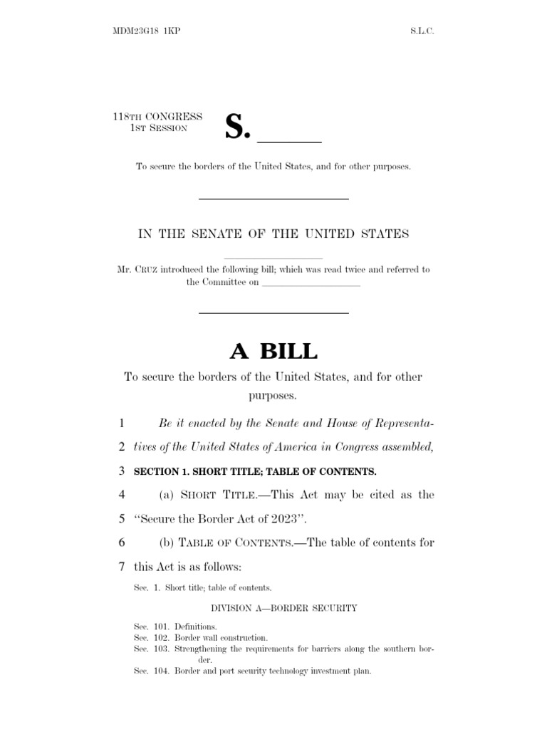 Secure the Border Act 2023 Summary | PDF | U.S. Customs And Border ...