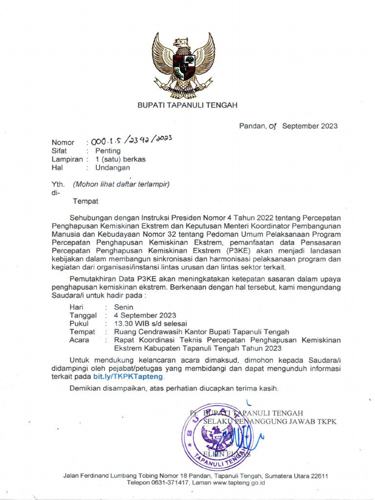 Undangan Bupati TT - Rapat Koordinasi Teknis P3KE - 04092023 | PDF Undangan Bupati TT - Rapat Koordinasi Teknis P3KE - 04092023 | PDF