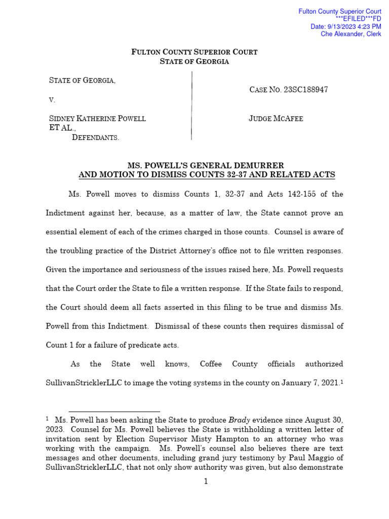 Sidney Powell General Demurrer 91323 23sc188947 General Demurrers | PDF ...