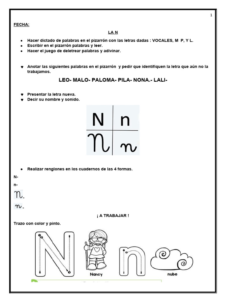 Actividades de Enseñanza de la Letra N | PDF | Escritura | Lingüística