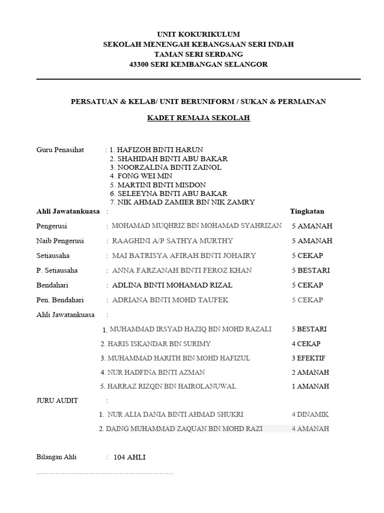 Senarai Ajk KRS 2023 | PDF
