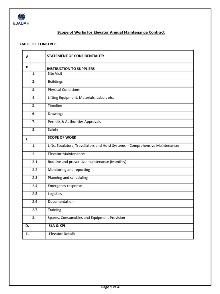 Scope of Work - Elevator Maintenance | Download Free PDF | Elevator ...