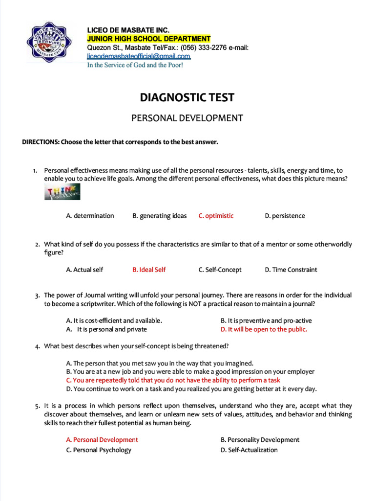 PDF Diagnostic Test Perdev With Answer Key - Compress | PDF ... PDF Diagnostic Test Perdev With Answer Key - Compress | PDF ...