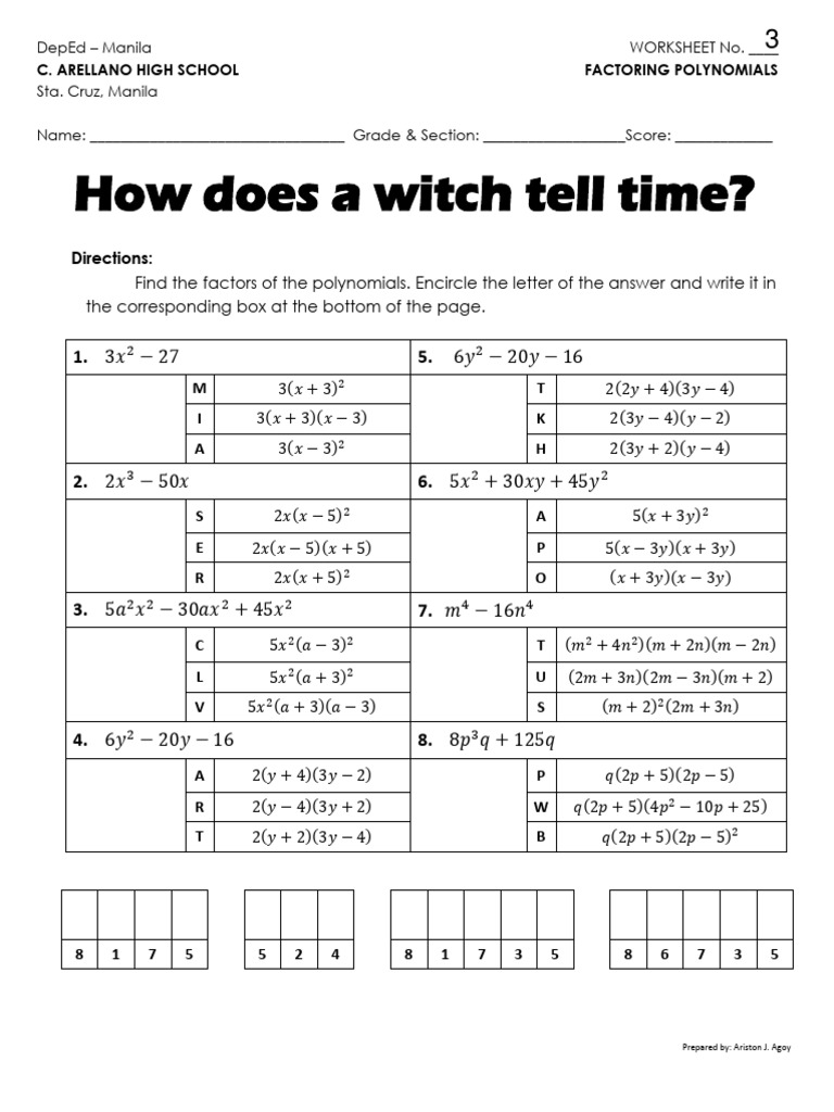 Factoring Polynomials Worksheet | PDF