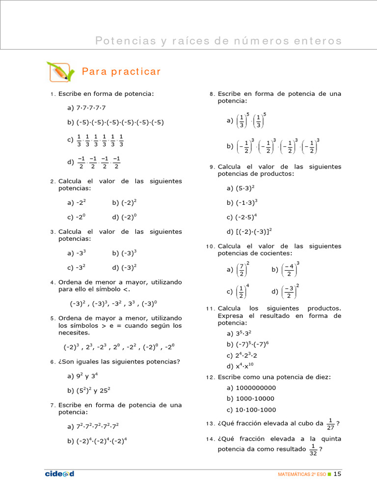 Enunciados Ejercicios Potencias 1 ESO | PDF | Exponenciación | Notación Matemática