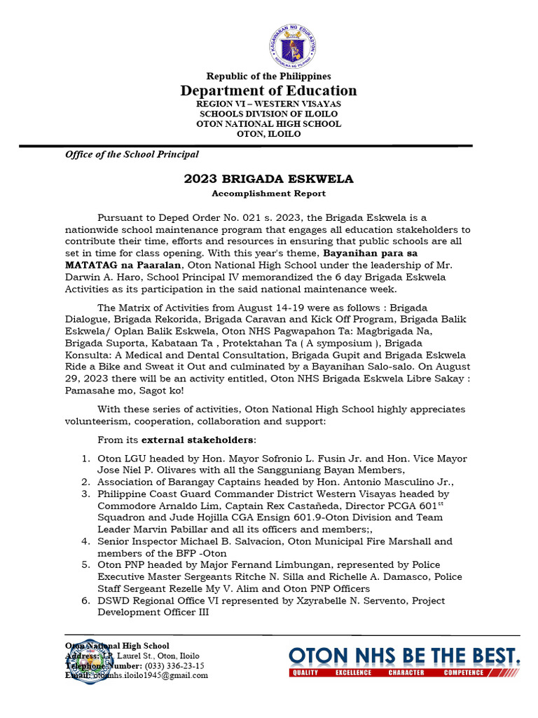 Brigada Accomplishment 2023 | PDF