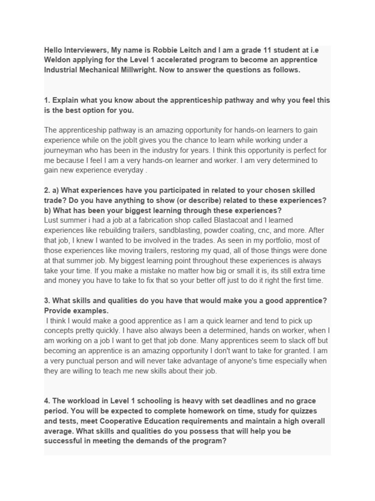 OYAP Interview Questions | Download Free PDF | Apprenticeship | Learning