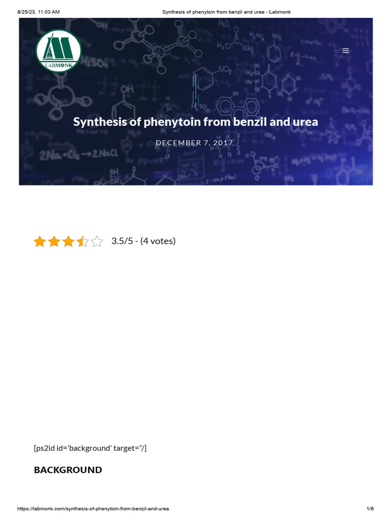 Synthesis of Phenytoin From Benzil and Urea - Labmonk | PDF | Chemical ...
