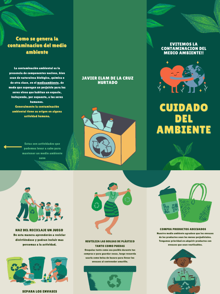 Folleto Tríptico de Cuidado Ambiental y Reciclaje Moderno Ilustrado ...