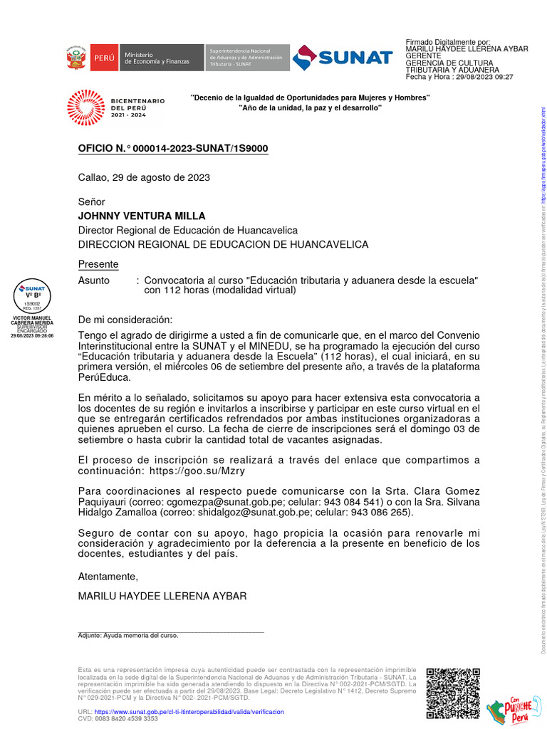 Oficio N.° 000014-2023-1S9000 Dre Huancavelica | PDF