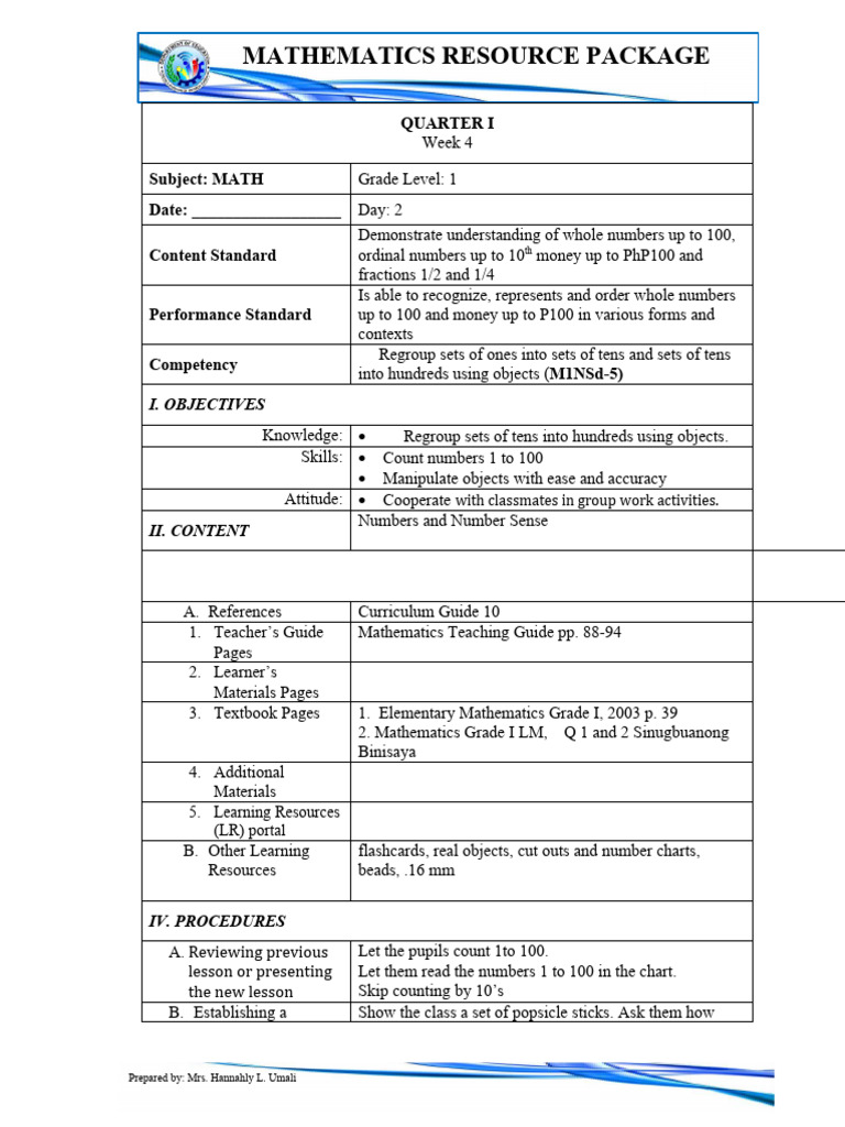 Math1 Q1 Week4 Day2 | PDF | Learning | Differentiated Instruction