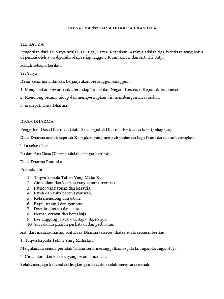 Tri Satya Dan Dasa Darma | PDF