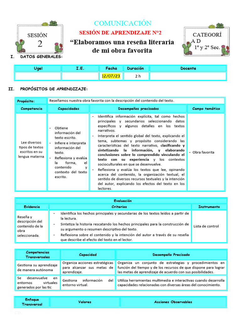 1°-2º Sesión de Aprendizaje 2-Sem.1-El Peru Lee | PDF | Aprendizaje ...