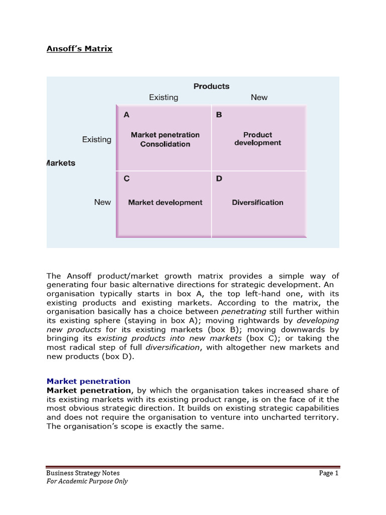 CSM Notes 7 - Ansoffs Matrix | PDF | Economies | Business Process