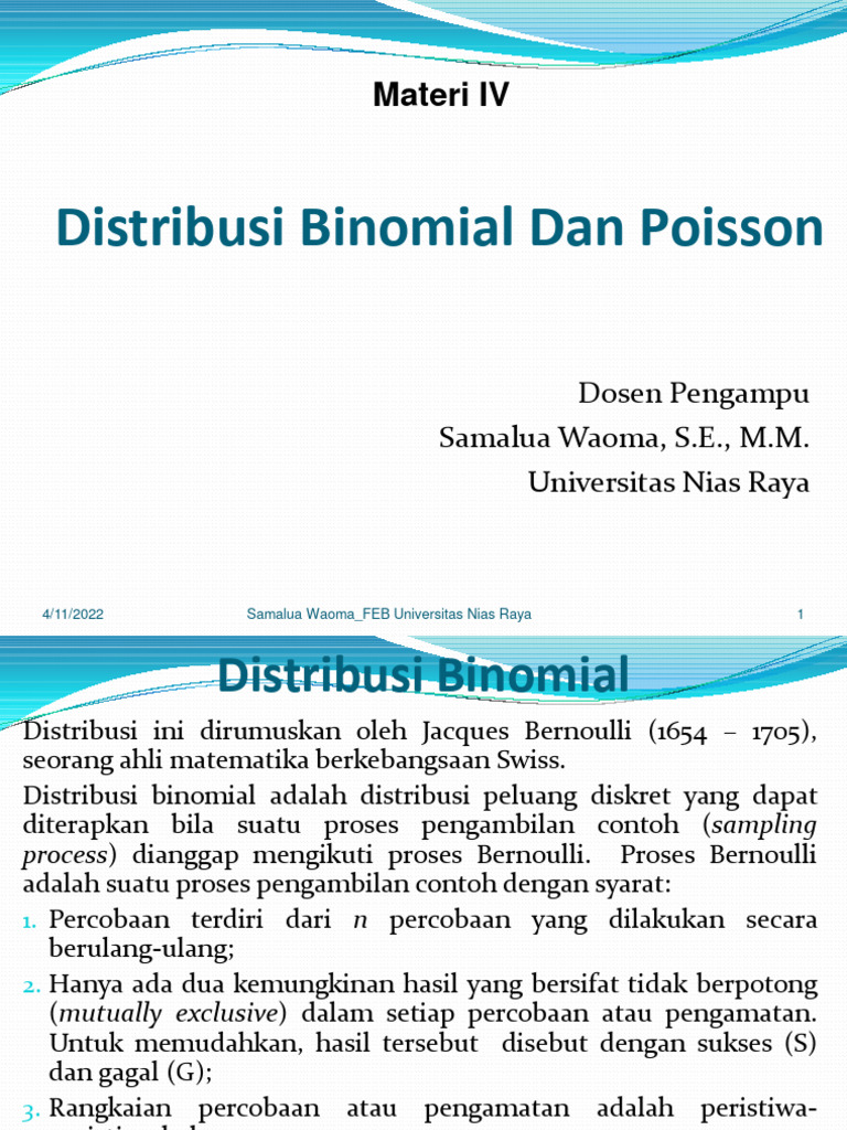 Distribusi Binomial dan Poisson dalam Statistik | PDF