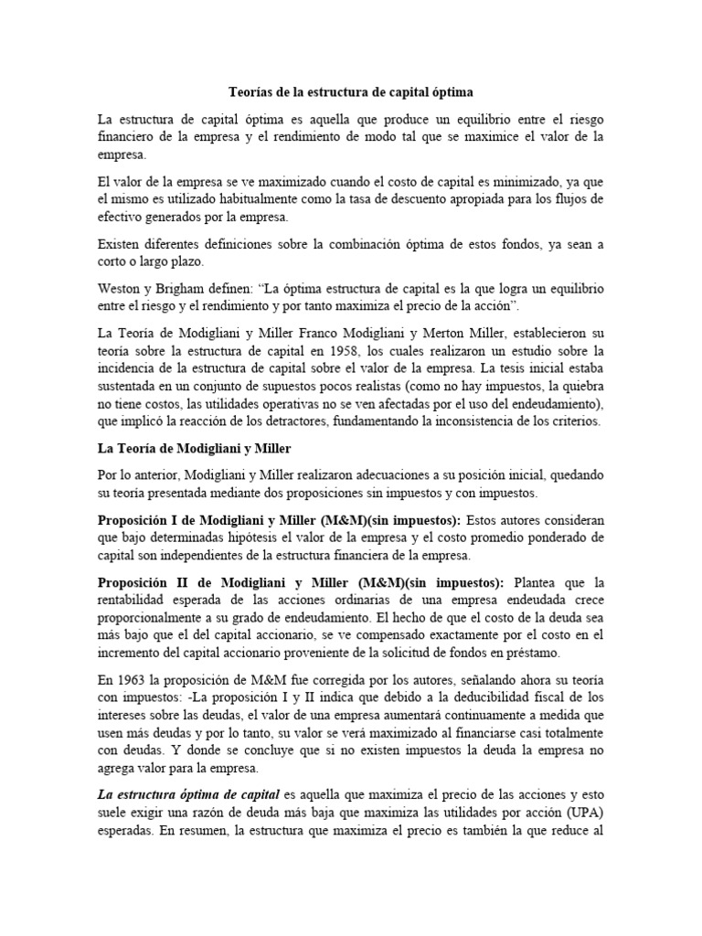 Mapa Conceptual Estructura De Capital Optima