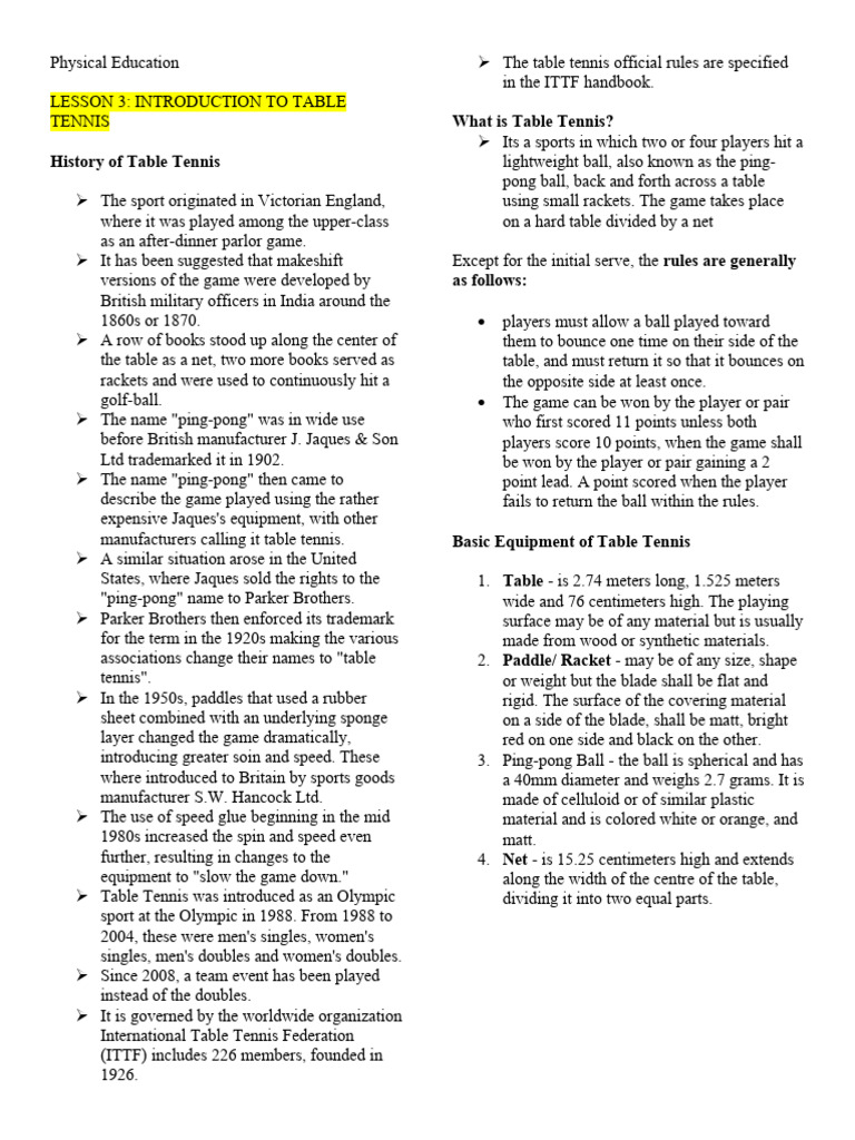 Physical Education | PDF | Table Tennis | Games Of Physical Skill