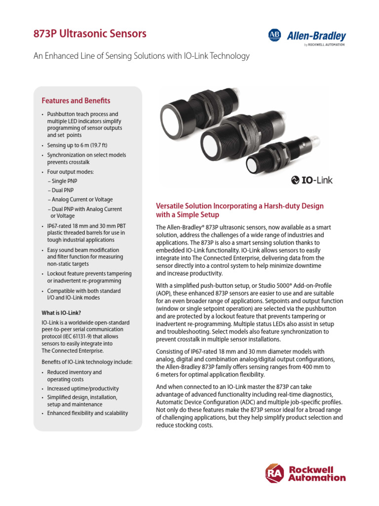 873P Ultrasonic Sensors: An Enhanced Line of Sensing Solutions With IO ...