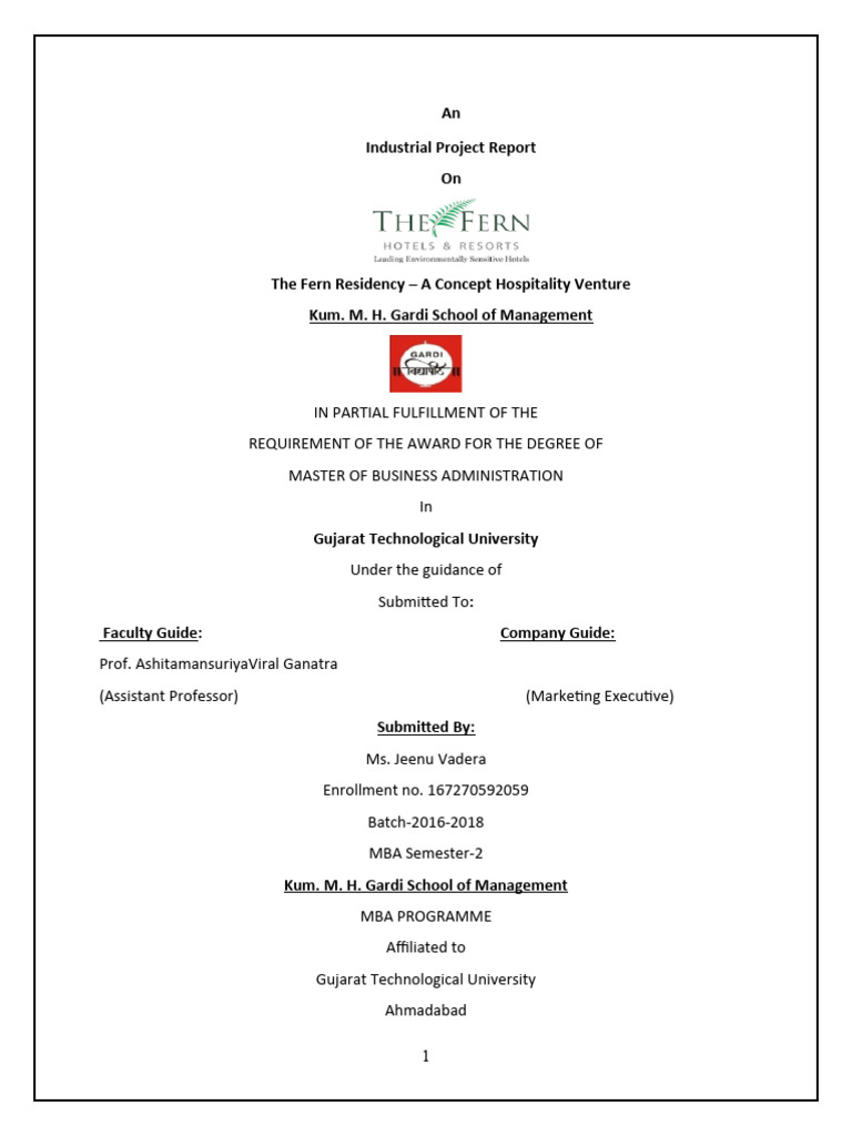 Industrial Project Report On The Fern Re | PDF | Communication | Human ...