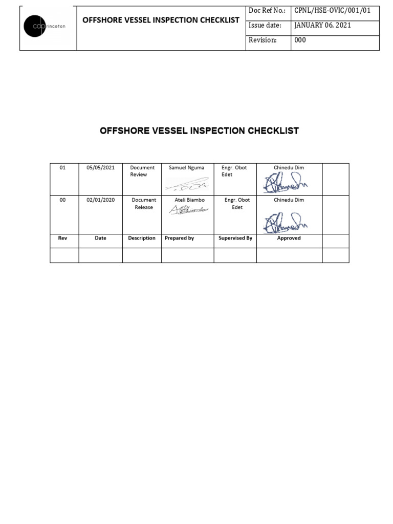 Offshore Vessel Inspection Checklist | Download Free PDF | Ships ...
