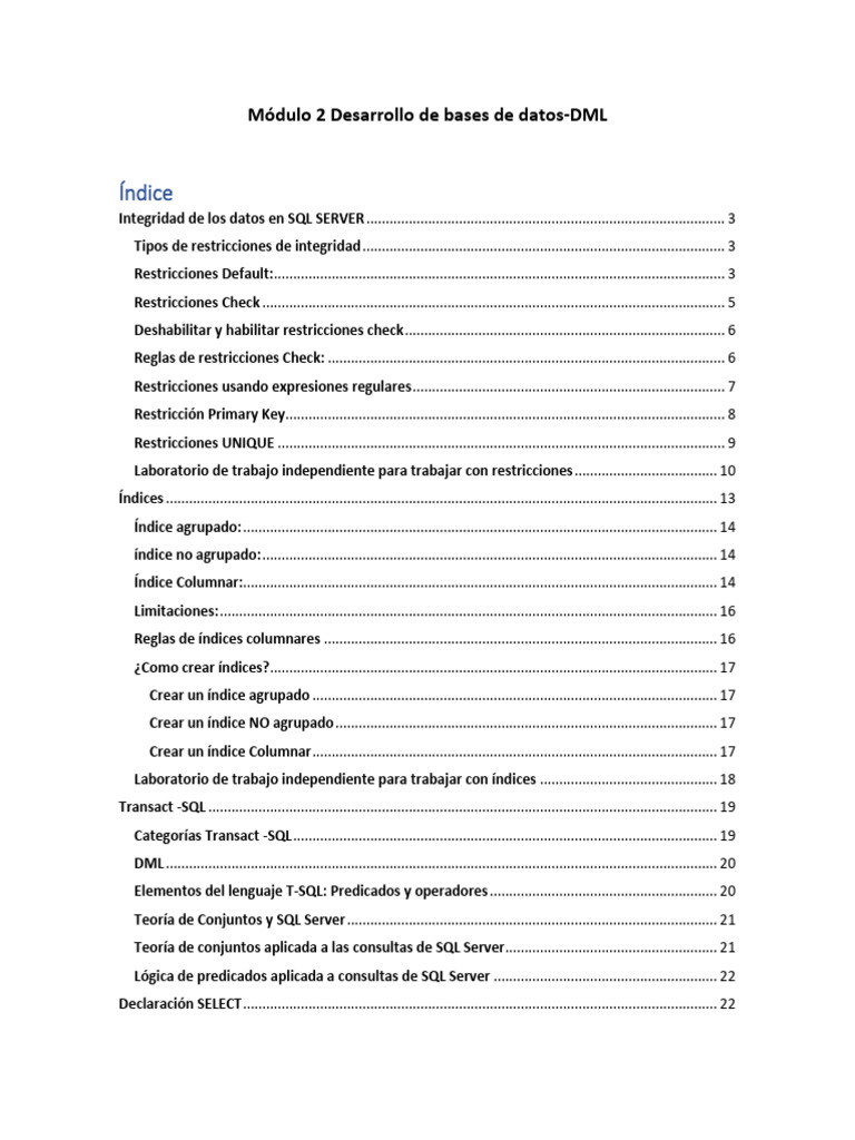 Módulo 2 Desarrollo de Bases de Datos | PDF | SQL | Servidor SQL de ...