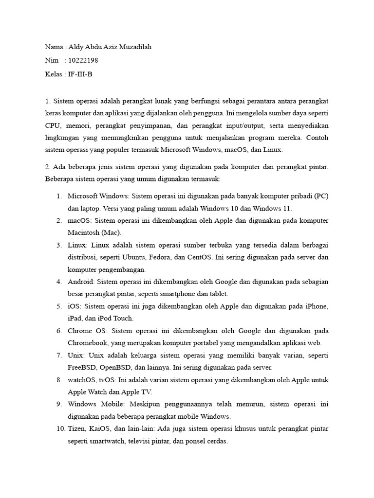Tugas 1 Sistem Operasi | PDF Tugas 1 Sistem Operasi | PDF