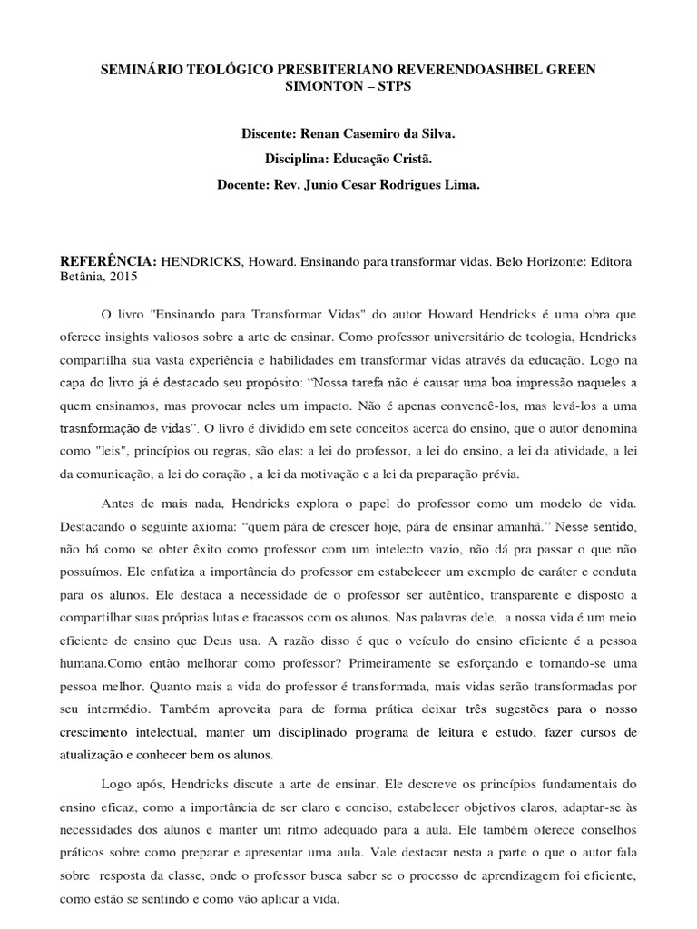 Resenha Ensinando para Transformar Vidas | PDF | Aprendizado | Cognição