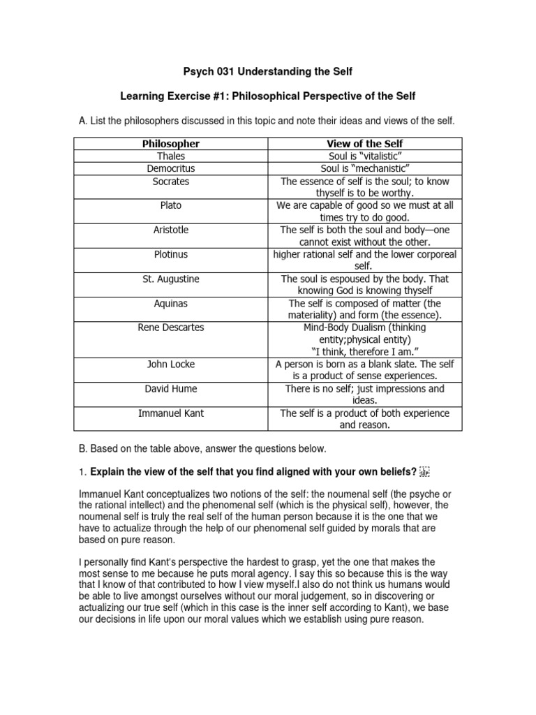 LE1 - Colinares, Shiara Camille BSN-1 | PDF | Philosophy Of Self | Soul