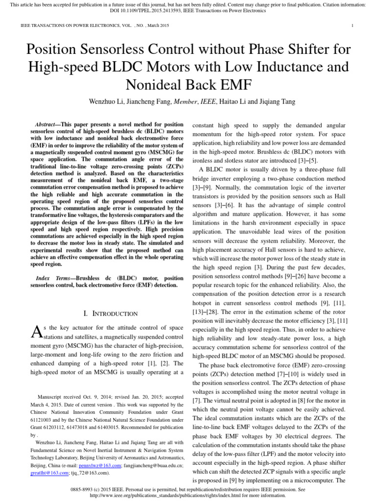 Position Sensorless Control Without Phase Shifter For | PDF | Electric ...
