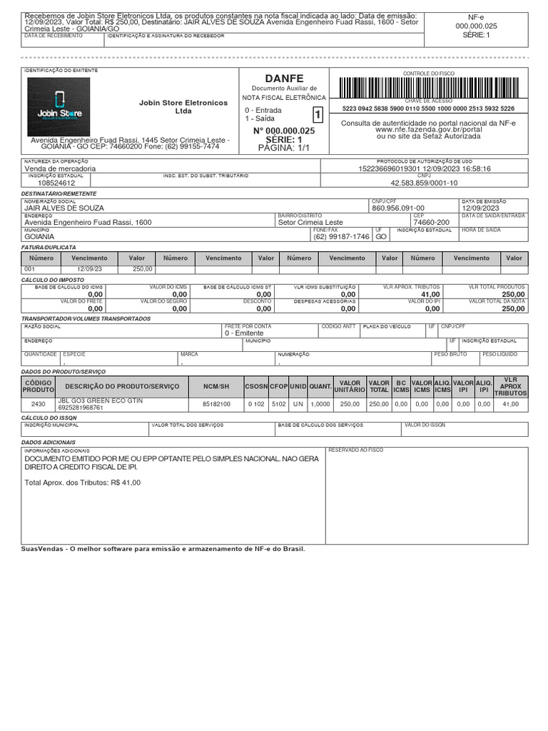 DANFE | PDF | Recibo | Documento