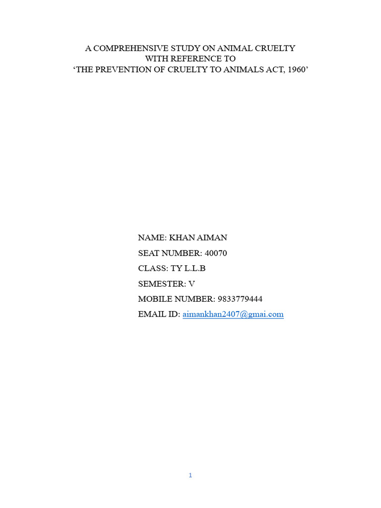 A COMPREHENSIVE STUDY ON ANIMAL CRUELTY-compressed | PDF | Cruelty To ...